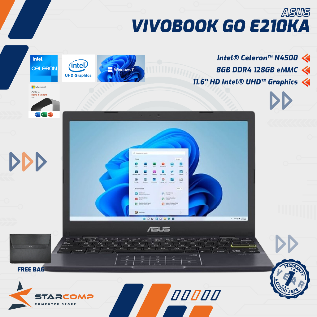 Jual Asus Vivobook Go 12 E210KA Intel Celeron N4500 8GB SSD 128GB 11.6 ...