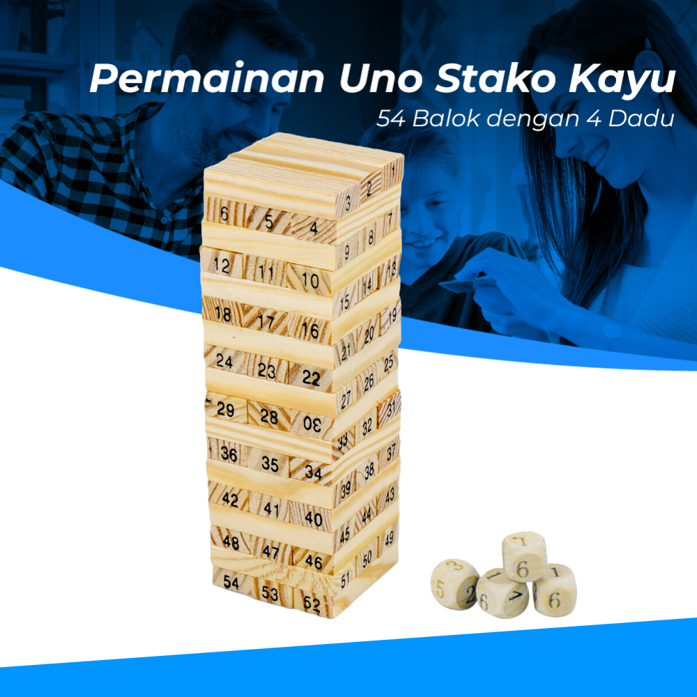 Jual Permainan Uno Stacko Kayu 54 Balok dengan 4 Dadu | Shopee Indonesia