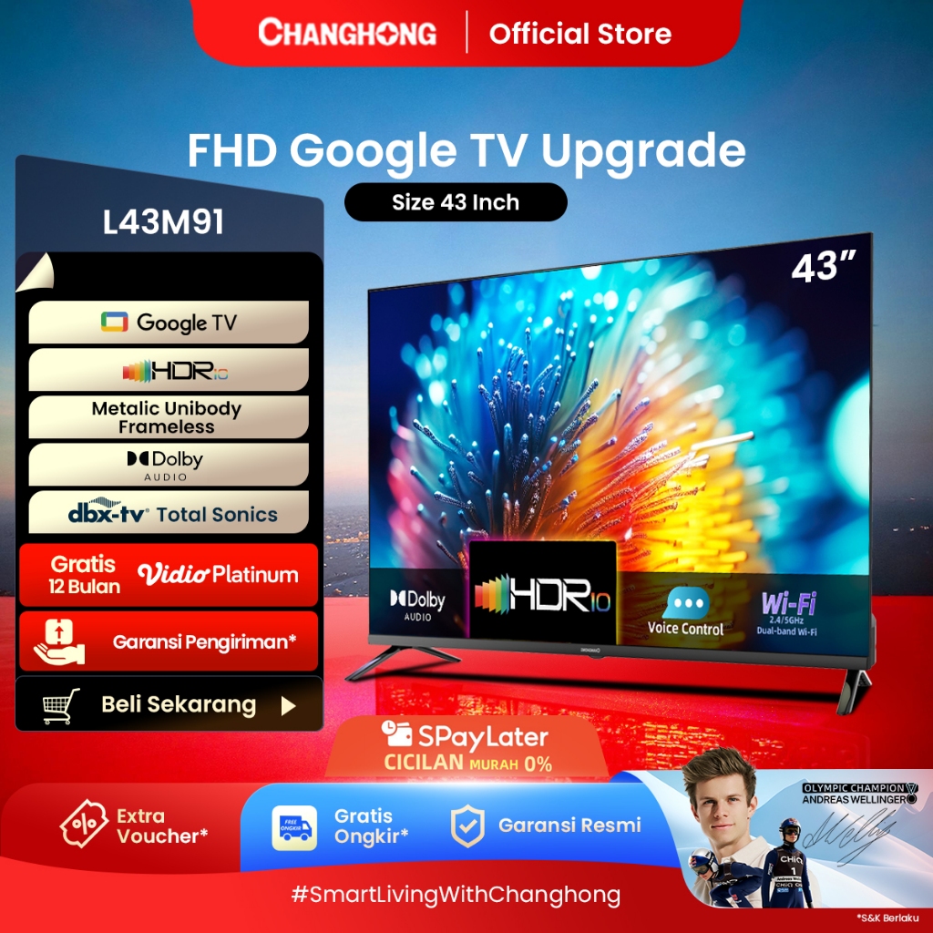 Jual Changhong Google TV 43 inch FHD Dolby Audio Google Play Netflix ...