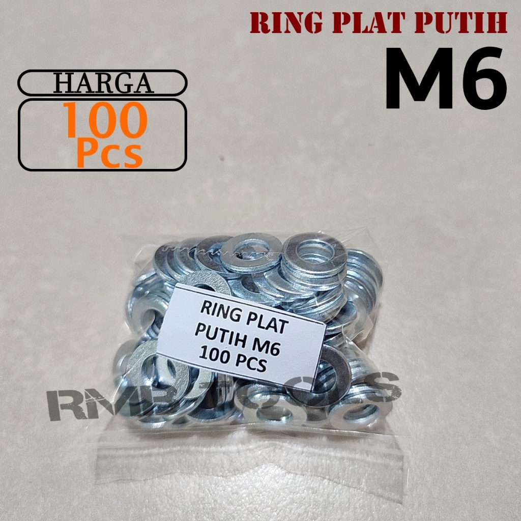 Jual ring plat putih m6 besi galvanis baut kunci 10 washer plate 100Pcs ...