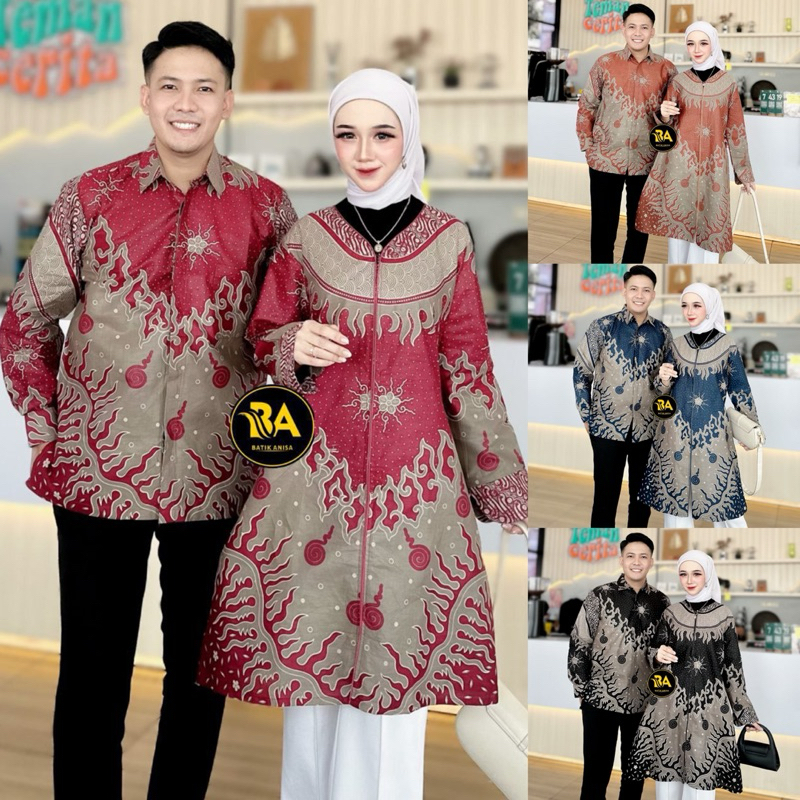 Jual Batik Tunik Couple Modern Set Pakaian Couple Kemeja Batik Pria Panjang Atasan Batik Couple ...