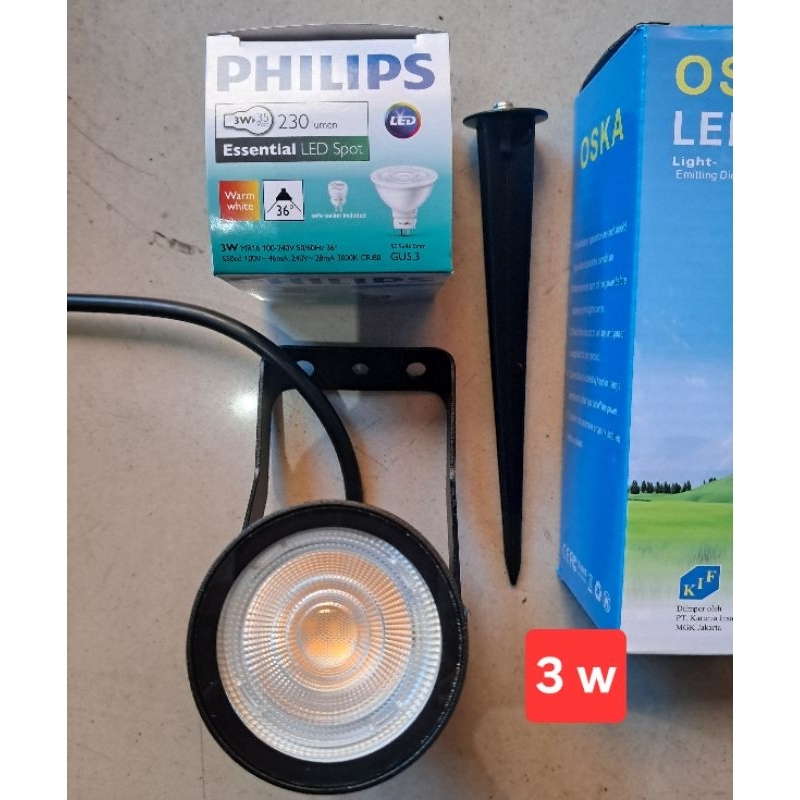 Jual Lampu sorot taman LED PHILIPS 3W 220V 3000k warm white body merk OSKA | Shopee Indonesia