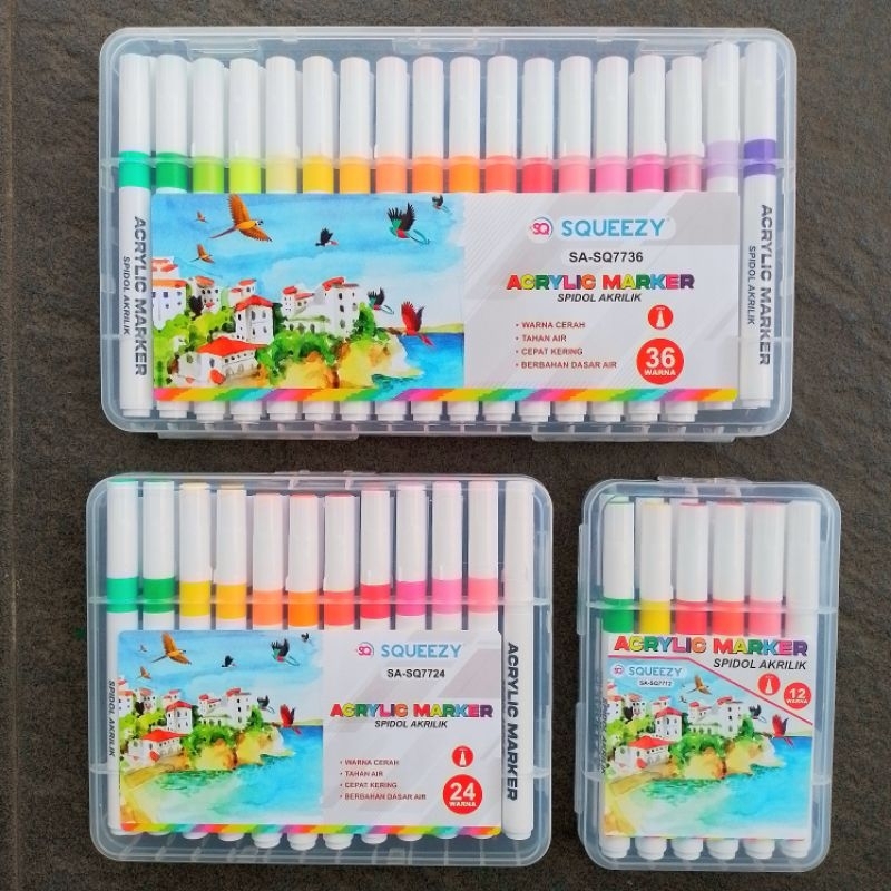 Jual Spidol Akrilik Acrylic Marker Squezzy 12,24,36 Warna ( Set ...