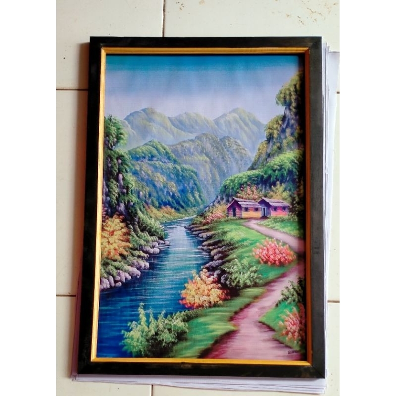 Jual lukisan cetak digital printing lukisan cetak pemandangan bukit ...