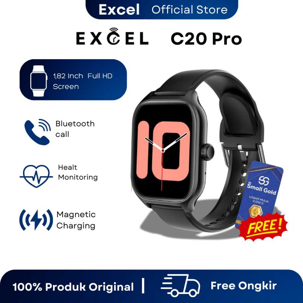 Jual (COD) Excel Smartwatch C20 Pro 1,72 inch full hd screen, FREE GOLD ...