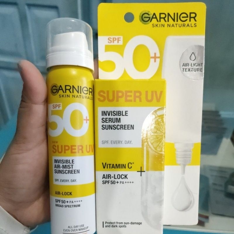 Jual Garnier Super UV Invisible Serum Sunscreen SPF 50+ 30 ml | Invisible air Mist (Spray) 75ml ...