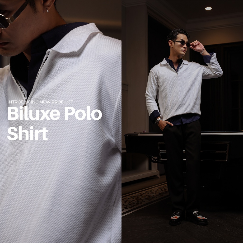 Jual JB Biluxe Half Zip Polo Long Sleeve White - Kaos Kemeja Lengan ...