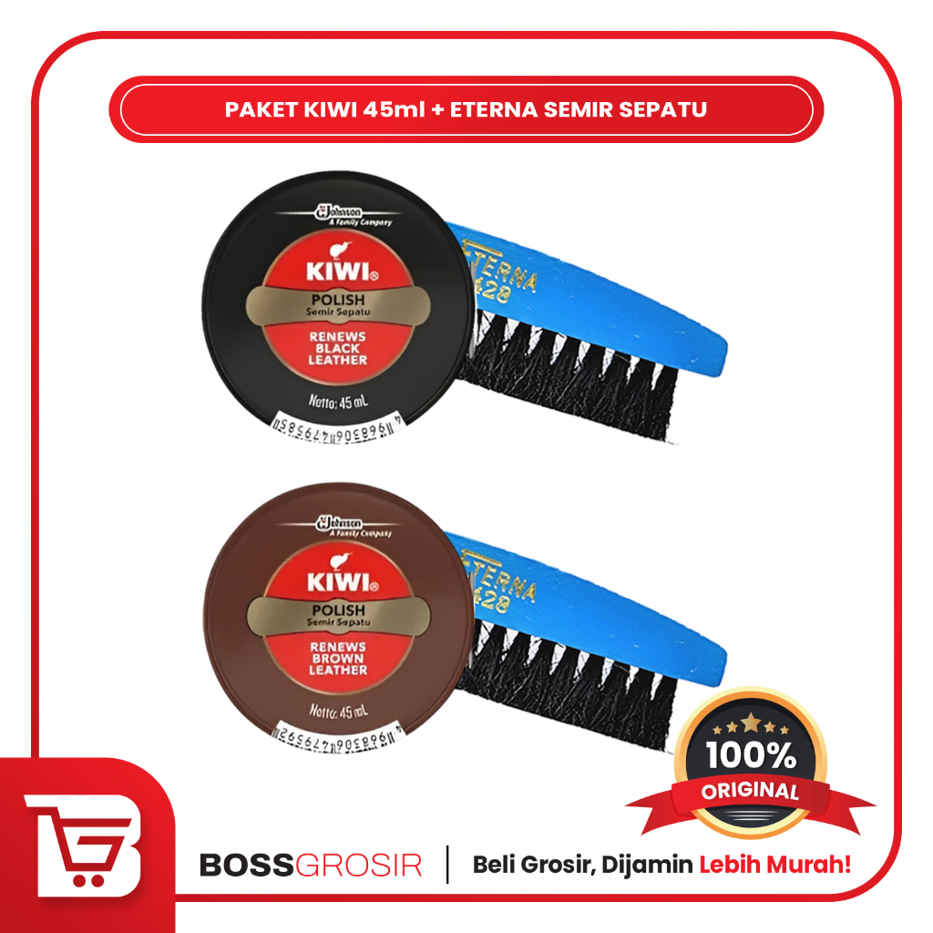 Jual ORIGINAL Paket Semir Sepatu Kiwi Shoe Polish 45ml + Eterna Sikat Semir | Shopee Indonesia