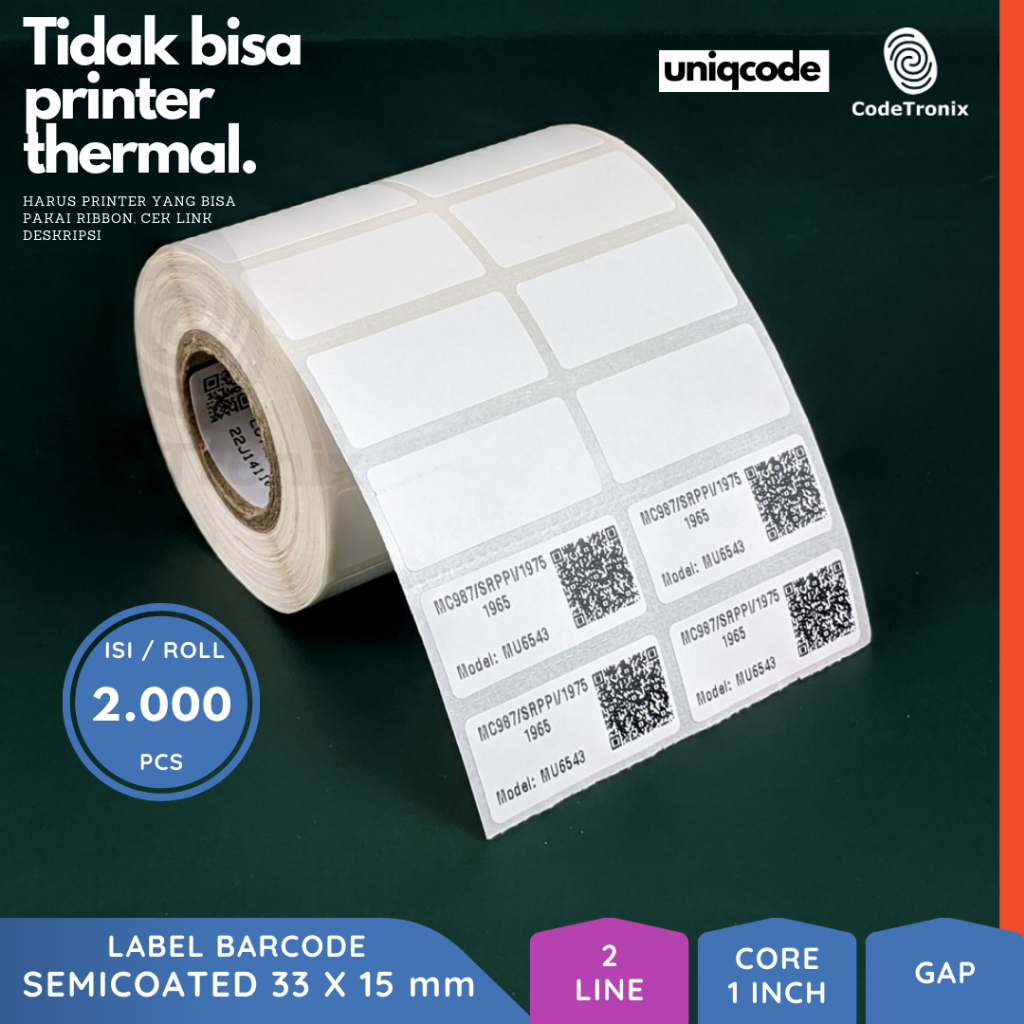 Jual Label Sticker Kertas Semicoated 33x15 Stiker Barcode Roll 2 Line 2000 pcs | Shopee Indonesia