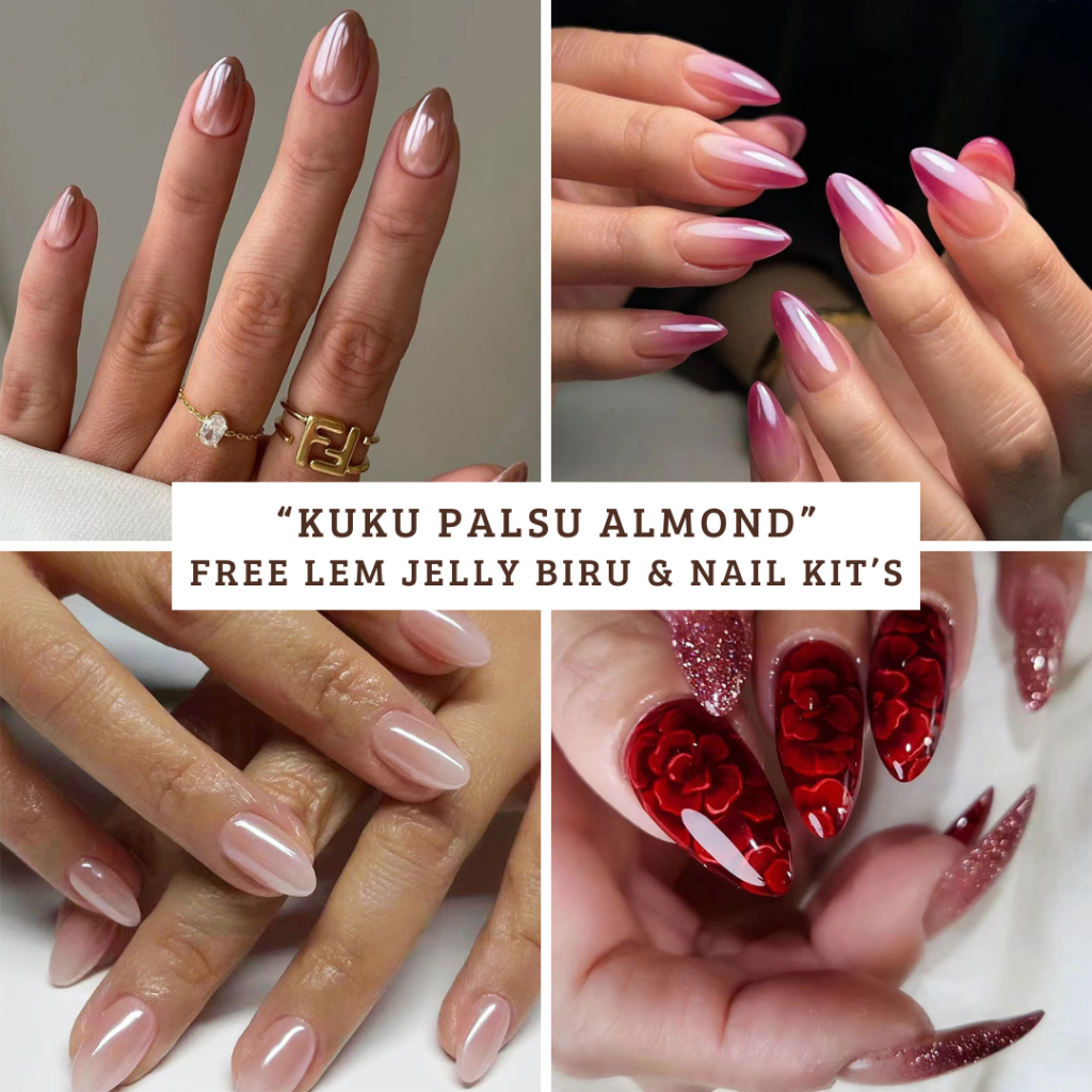 Jual Kuku Paslu Almond Medium Press On Nails Free Lem Jelly Biru dan ...