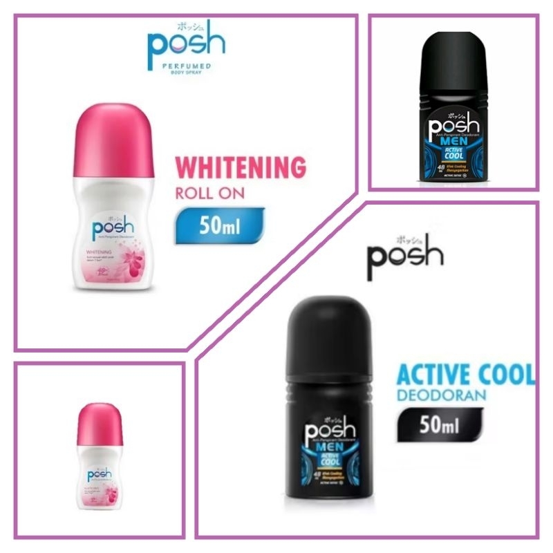 Jual Posh Deodorant Roll On Whitening & Posh Men Active Cool 50G ...