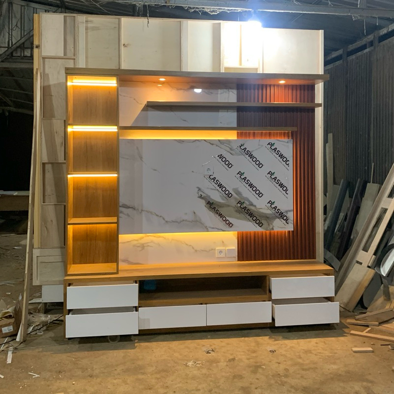 Jual backdrop tv/ kabinet tv/ rak tv/ lemari tv hpl | Shopee Indonesia