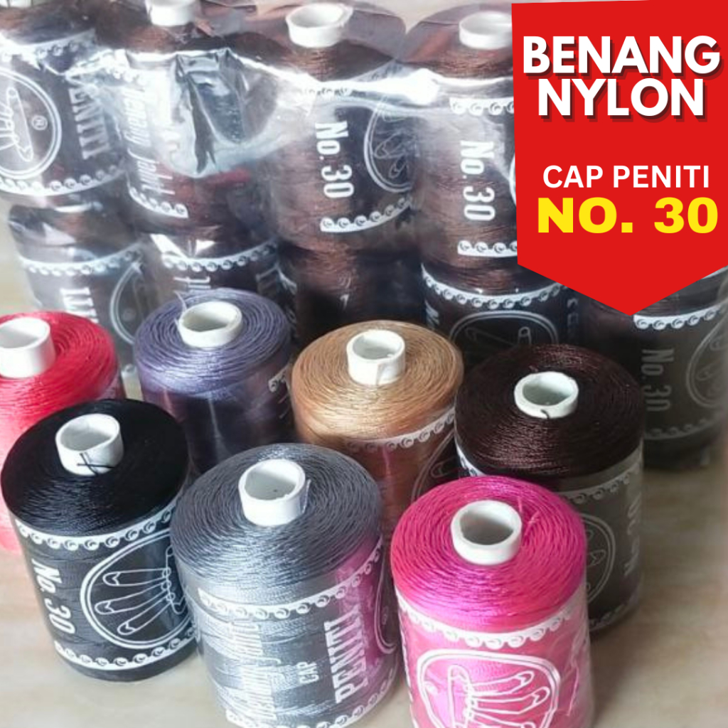 Jual Benang Jahit Nilon Cap Peniti no 30 warna hitam kecil halus ...