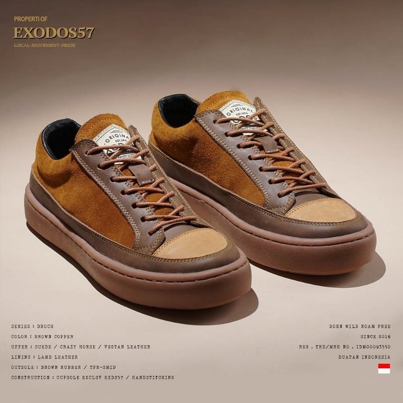 Jual Sepatu Sneakers Kulit Pria Exodos57 - Droch Brown Copper | Shopee ...