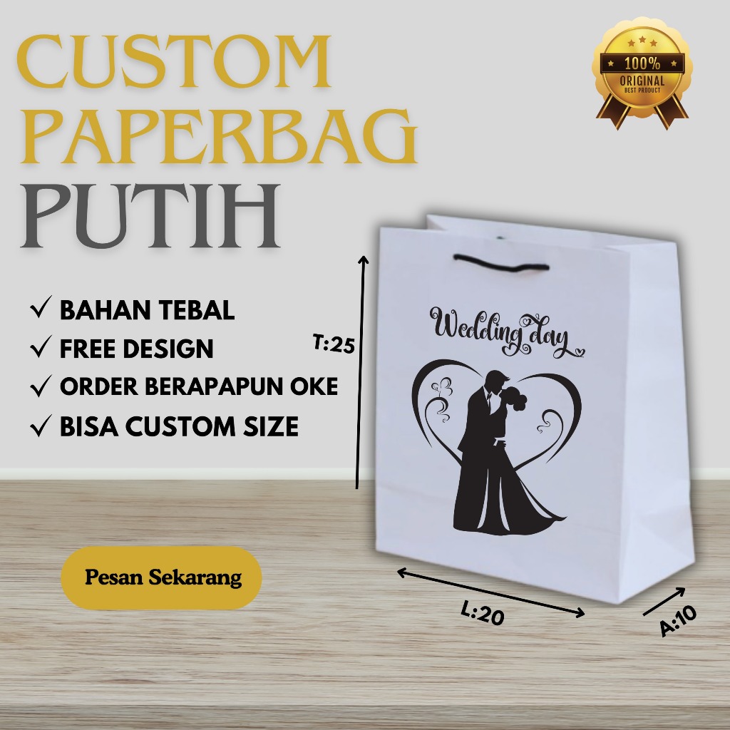 Jual PAPER BAG PUTIH CUSTOM SABLON 20 x 25 x10 / PAPERBAG PUTIH SABLON ...