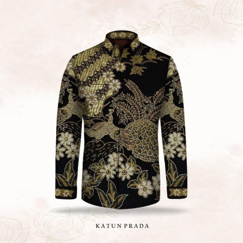 Jual Batik tulis kain katun prada gold/emas pola kemeja | Shopee Indonesia