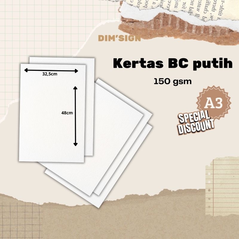Jual kertas BC putih 150gsm ukuran A4(21,5cm×30cm) dan A3(32,5cm×48 ...