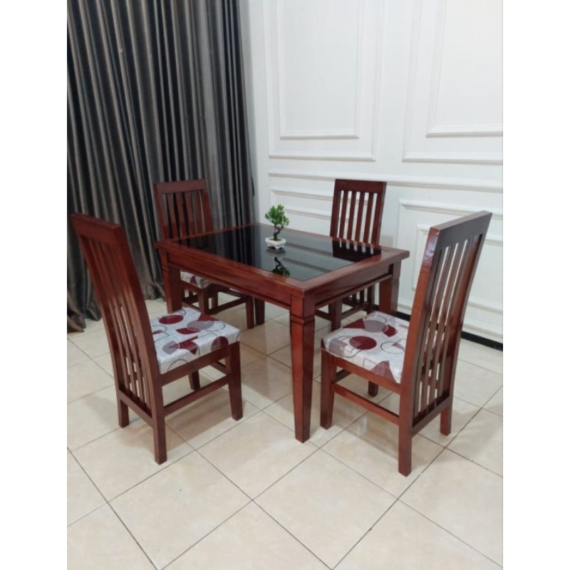 Jual Meja Makan 4 kursi Minimalis Murah Kayu alba dan mahoni super awet | Shopee Indonesia