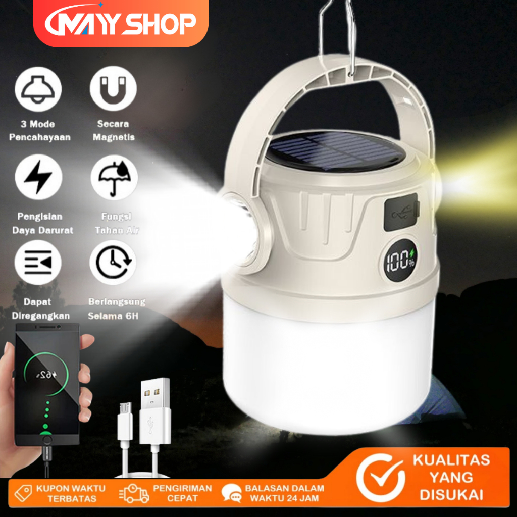 Jual MAYY Lampu Tenda Camping/Lampu Emergency Solar Tahan Lama LED Gantung Portable Tenaga Surya ...