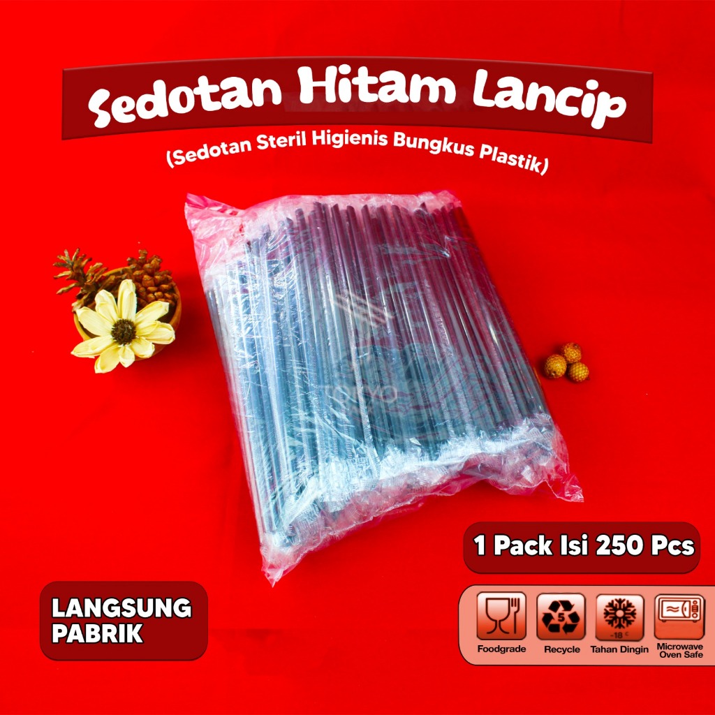 Jual Sedotan Plastik Hitam Lancip 6mm x 20 cm / 12mm x 21cm/ Sedotan ...