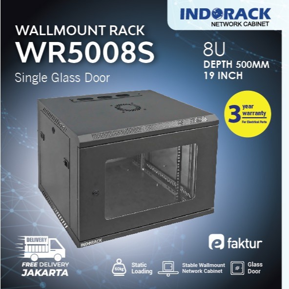 Jual Rak jaringan Indorack Rack WR5008S Wallmount 8U Depth 500mm Single ...