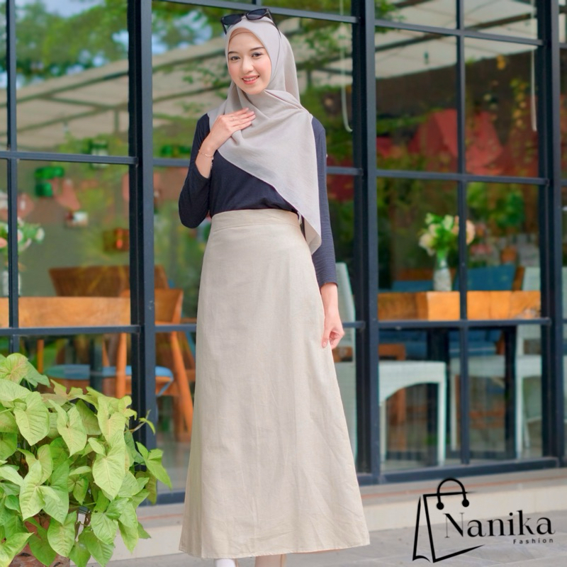 Jual Rok Linen Panjang A line Wanita Dewasa Span. Rok Maxi Korean Style ...