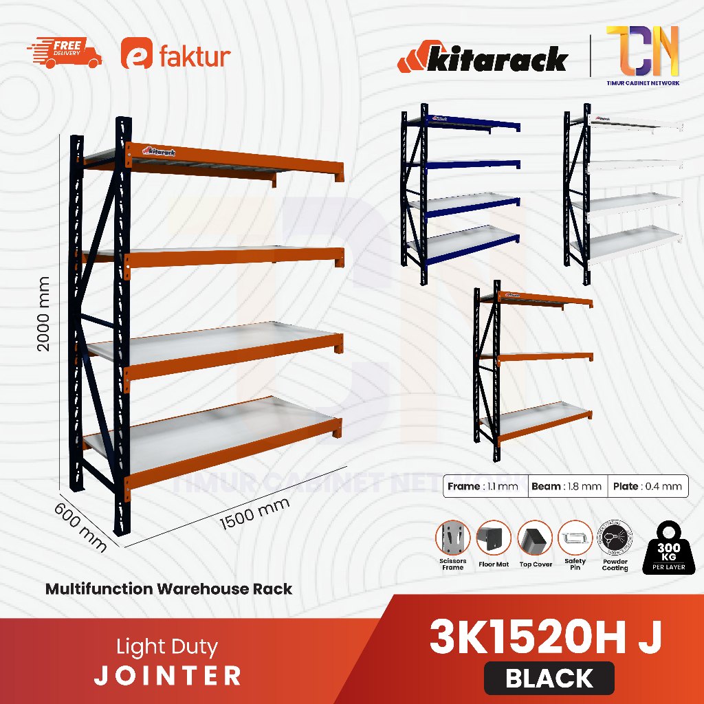 Jual Rak Gudang Besi 300kg 2M P. 1.5M Rack Gudang 4 Susun Jointer Rak ...