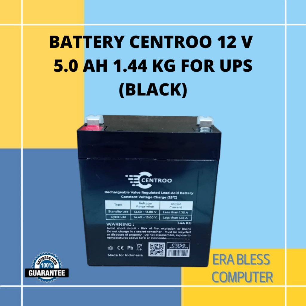 Jual C1250 | Battery CENTROO 12 V 5.0 AH 1.44 KG For UPS (Black) | Shopee Indonesia