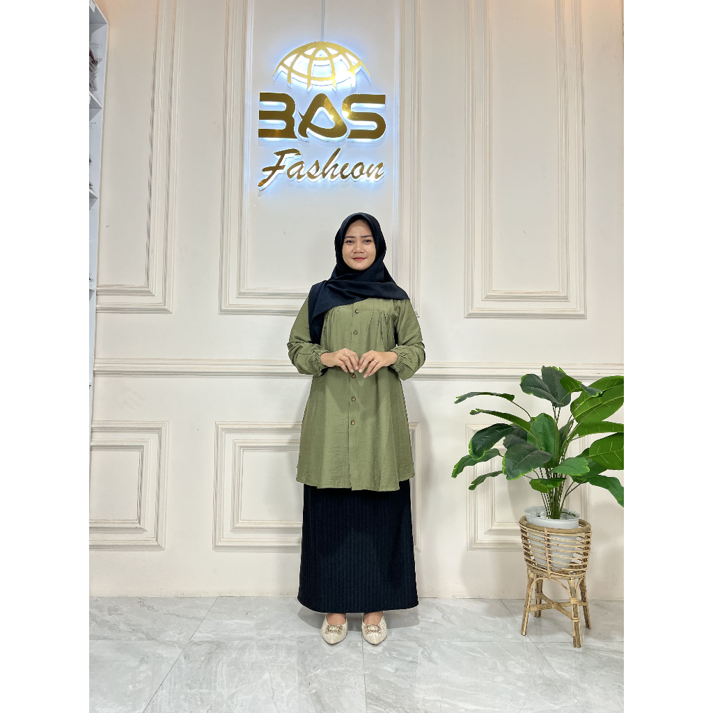 Jual BAS Fashion - Tunik Atmim - Pololinen - Army | Shopee Indonesia