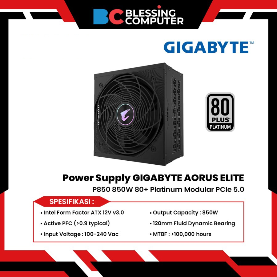 Jual Power Supply GIGABYTE AORUS ELITE P850 850W 80+ Platinum Modular ...