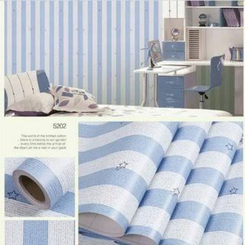 Jual Wallpaper sticker dinding motif GARIS BIRU BINTANG soft ukuran 45 ...
