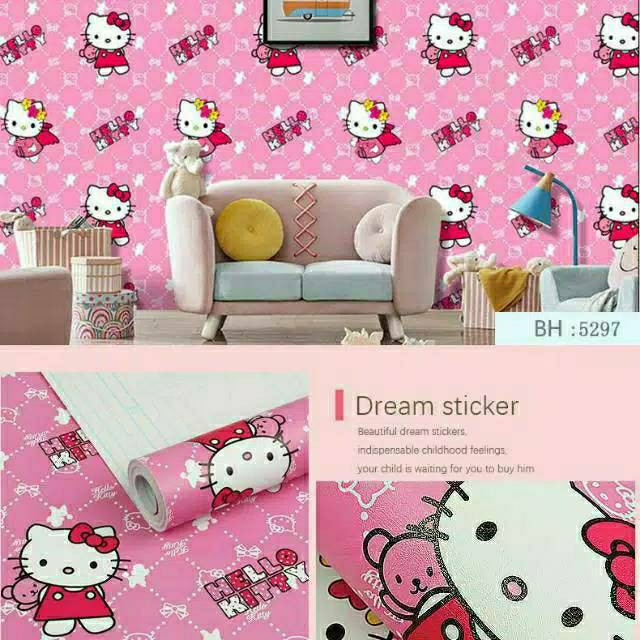Jual HELLO KITTY PERI PINK Wallpaper sticker dinding ukuran 45 cm x 8 m merk orange kode gh034 ...
