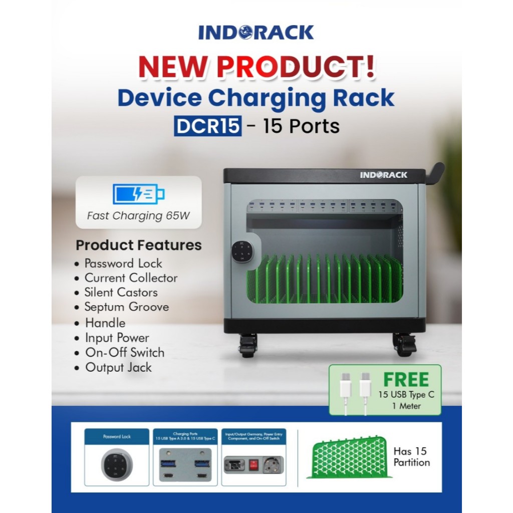Jual INDORACK DCR15 DEVICE CHARGER RACK 15 INCH With 15 Socket Port and ...