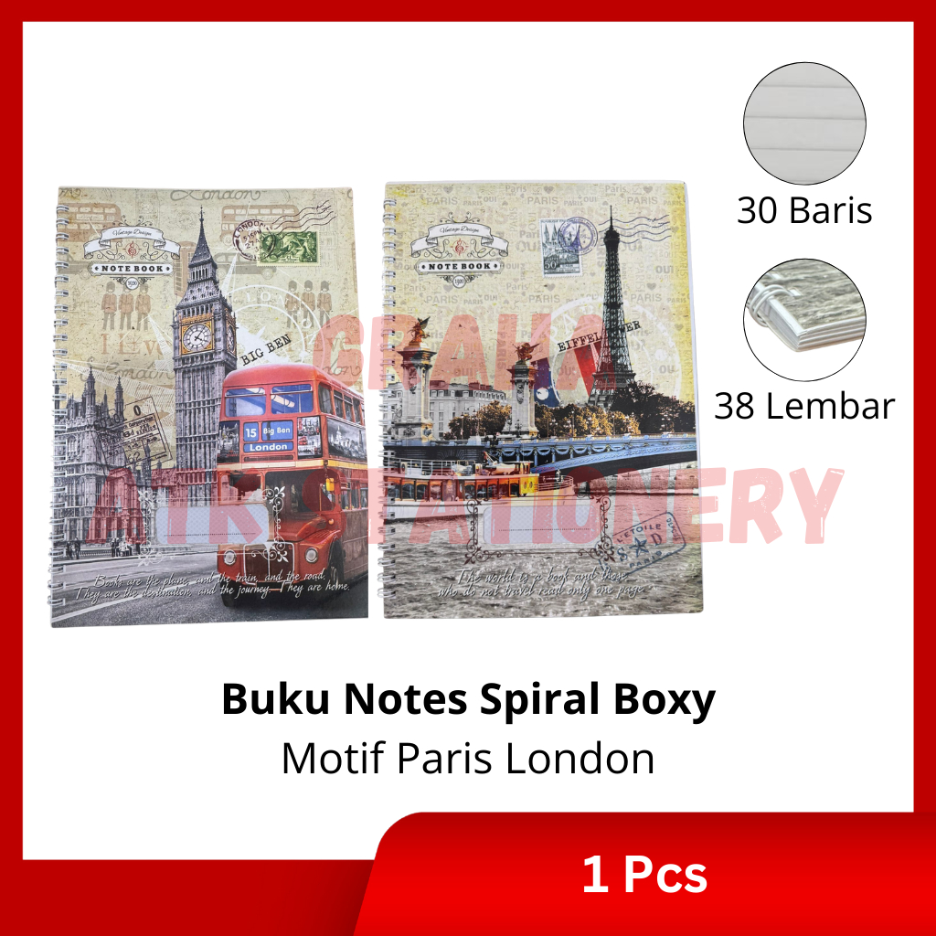 Jual [1 Pcs] Buku Notes Spiral Boxy Vintage Paris London / Notepad ...