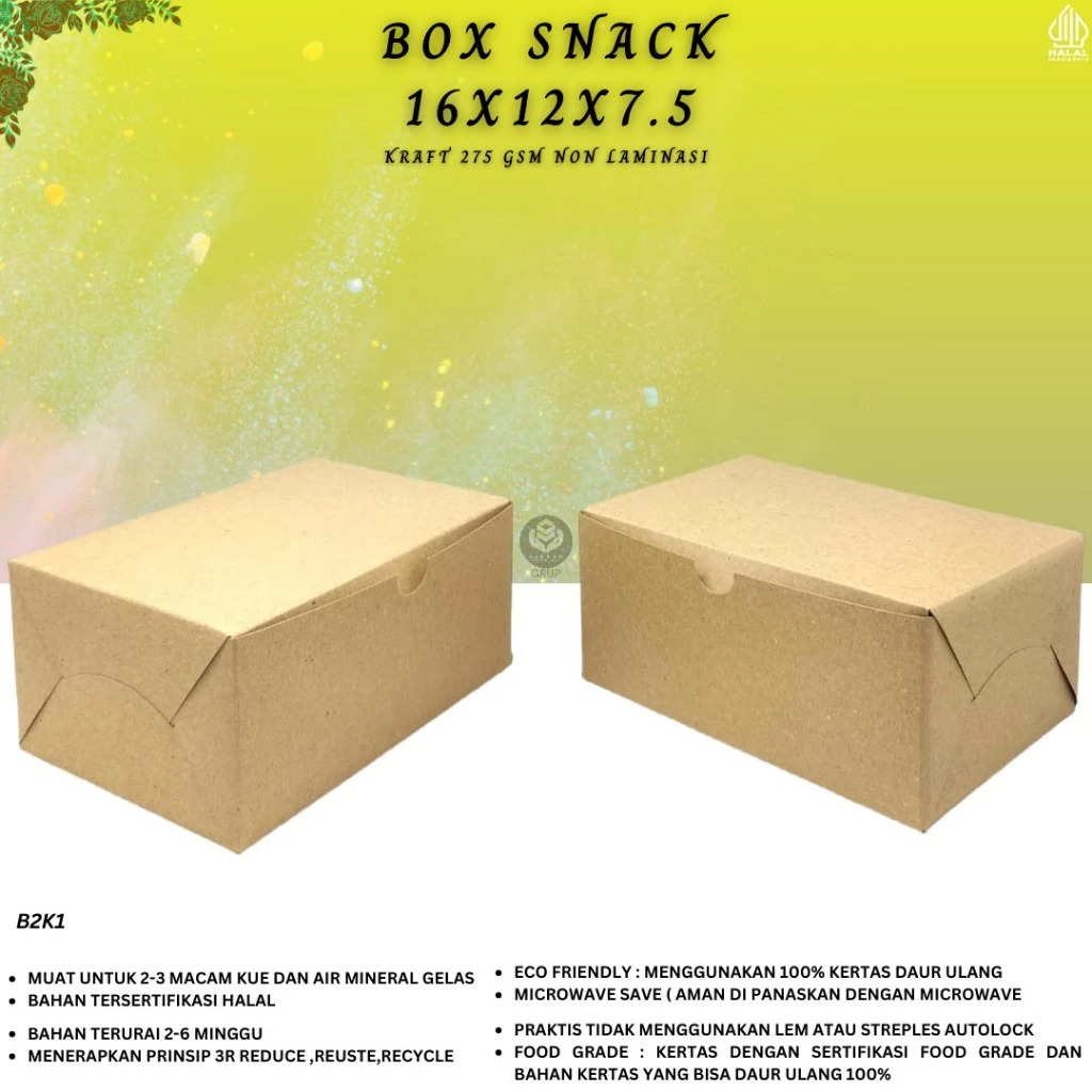 Jual Box Snack 12x16 Non Laminasi (B2K1-16X12X7.5 Cm) | Shopee Indonesia