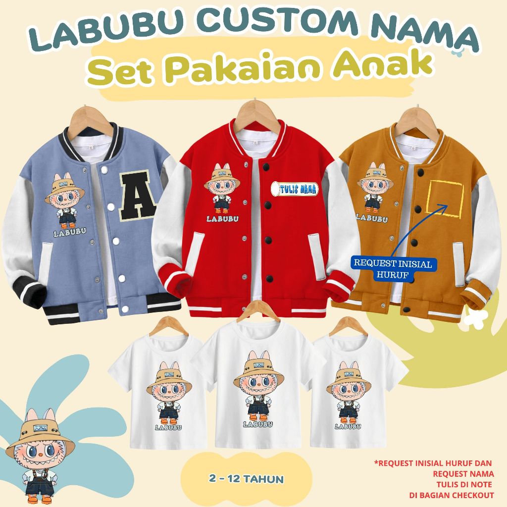 Jual Varsity Jacket Baseball Anak Labubu Inisial A - Z Umur 2-12 Tahun ...