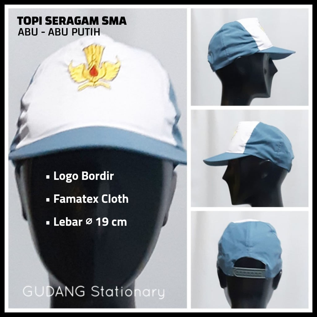 Jual Topi Seragam SMA | Topi SMU SMK Abu - Abu Putih | Shopee Indonesia