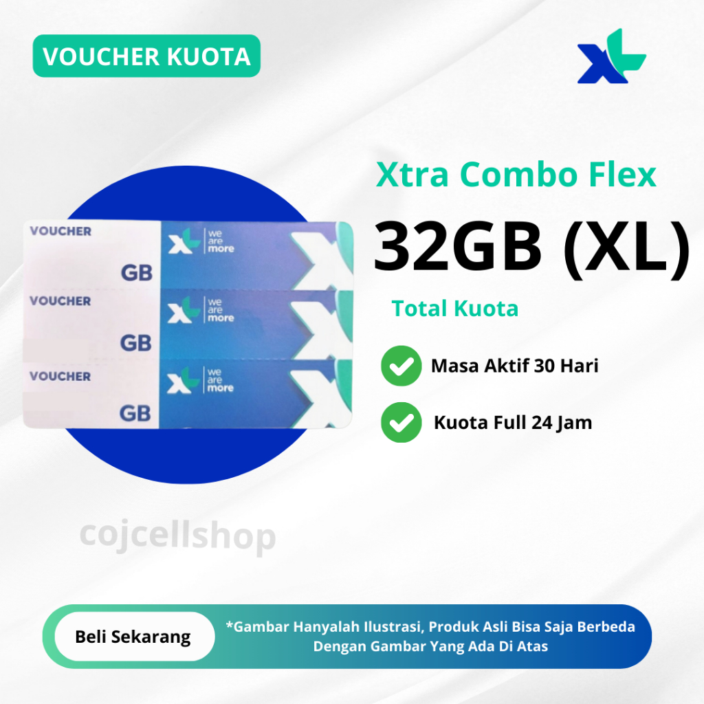 Jual Voucher Kuota XL 32GB Full 24 JAM Masa Aktif 30 Hari - Voucher XL Xtra Combo Flex - Paket ...