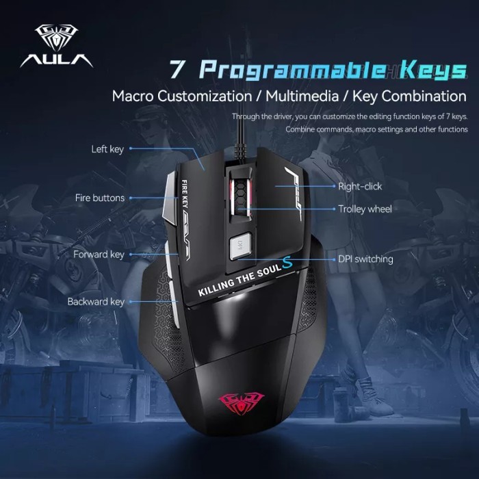 Jual AULA Mouse Gaming S12 Wired Professional Office Mouse RGB 4800DPI ...