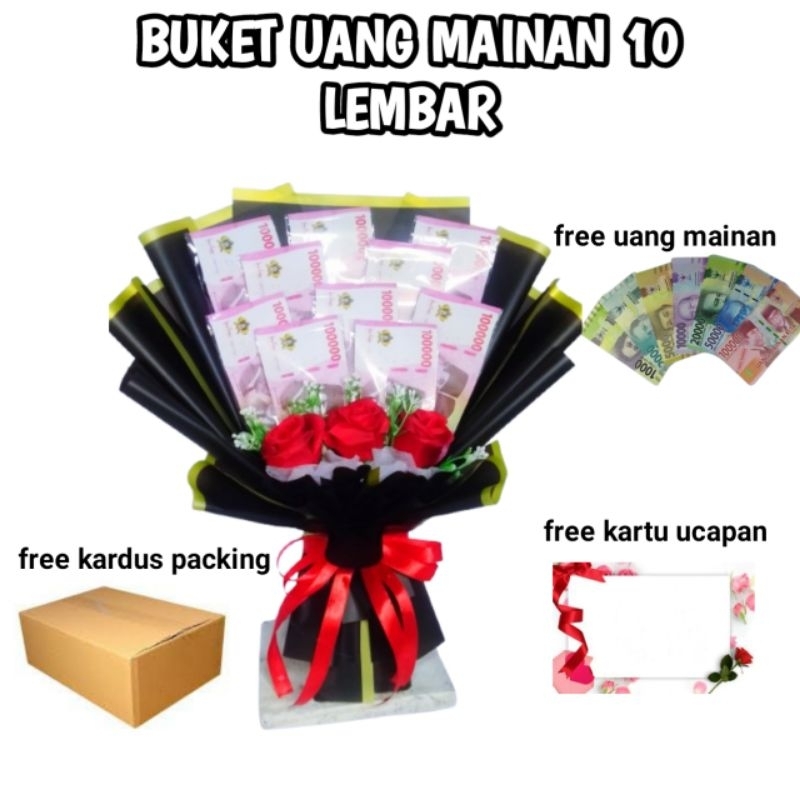 Jual Buket uang 10 lembar free uang mainan, free kardus packing, free ...