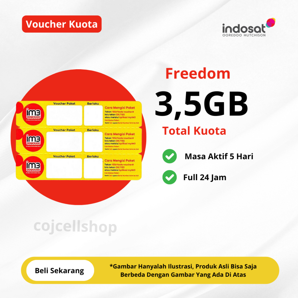 Jual Voucher Kuota Indosat 3,5GB 5 Hari Full 24 JAM - Paket Internet IM3 Murah | Shopee Indonesia