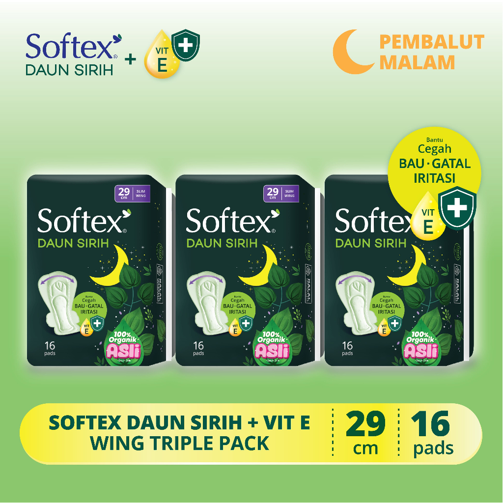 Jual Softex Daun Sirih + Vitamin E 29cm 16 x 3 Pack - Pembalut Daun Sirih Malam | Shopee Indonesia