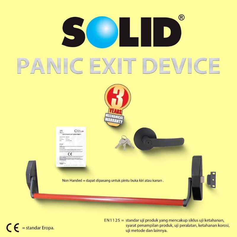 Jual Panic Bar Solid PED 310+016 Red+Black/Handle Pintu Emergency ...