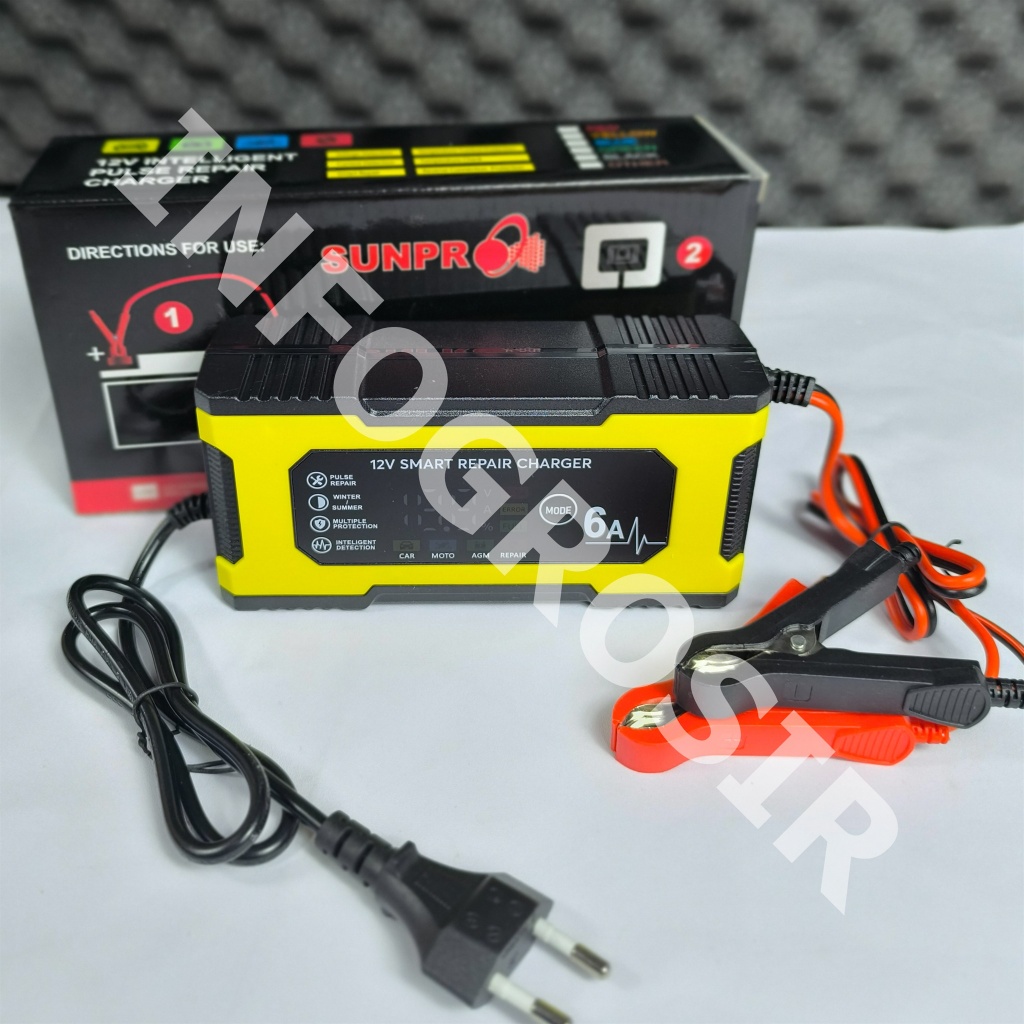 Jual Battery Charger Sunpro 12V 6A / Adaptor cas Aki 4-100Ah 12v6a | Shopee Indonesia