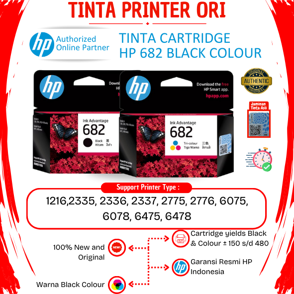 Jual Tinta Printer HP 682 Black & Tri Colour (Bundling) Original Ink ...
