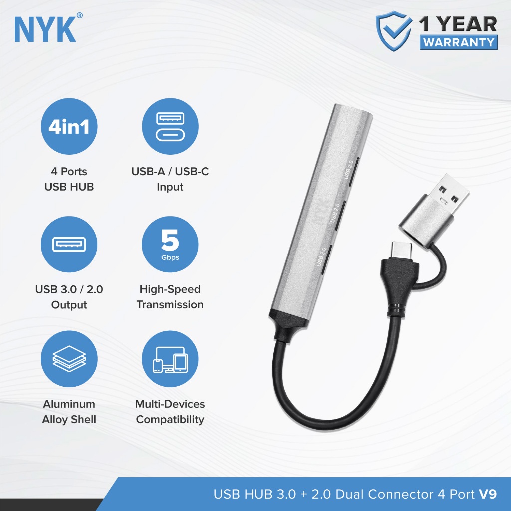 Jual NYK USB HUB 3.0 Port 4 Cable Type C OTG USB V9 | Shopee Indonesia