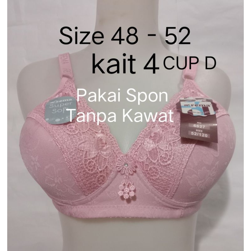 Jual BH CUP D ( besar) size 48 -52 ( 6627) kait 4 pakai Busa Tanpa Kawat BRA Remaja dewasa ...