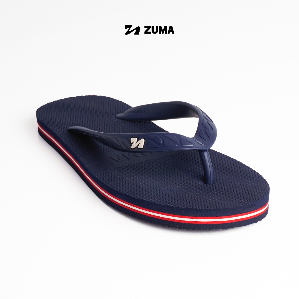 Jual Zuma Men Stripe 8 Navy Red, Sandal Jepit Pria Karet Polos, Biru ...