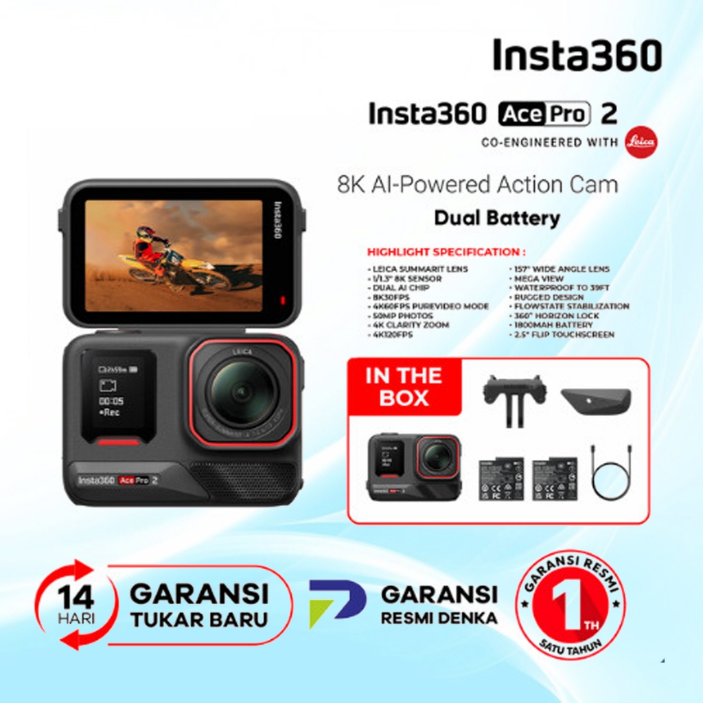 Jual Insta360 Ace Pro 2 8K AI Powered Action Cam Leica Waterproof 39ft - Action Camera Insta 360 ...