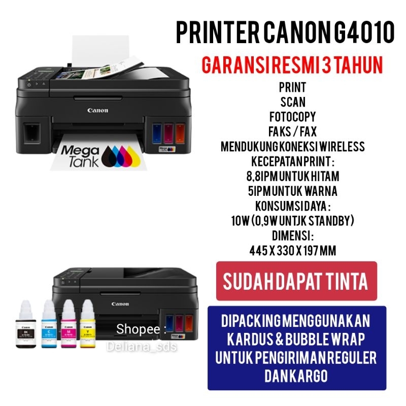 Jual Printer Canon G4010 Print Scan Copy Fax Wifi Garansi Resmi 3 Tahun ...